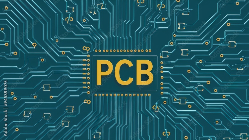 Tracing conductors on a printed circuit board for electronic devices. Engineering illustration ...