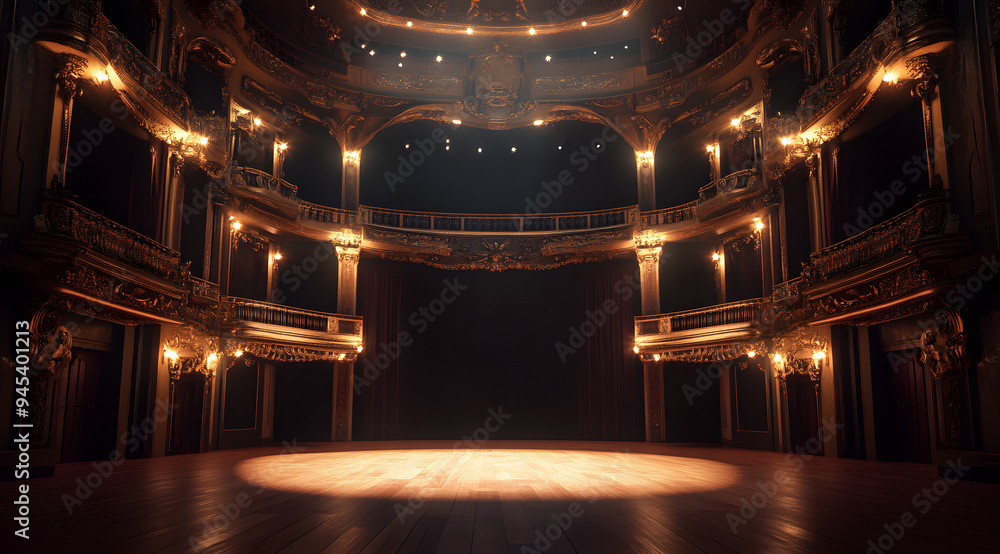Grand Theater Stage with Dramatic Lighting and Spotlight, Showcasing a ...