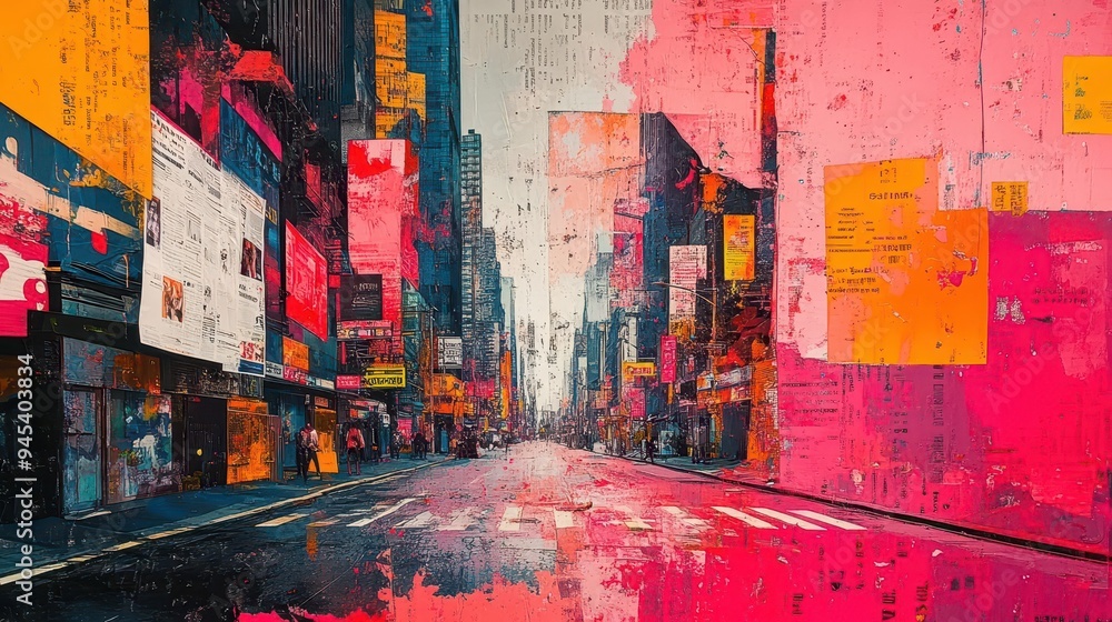 dystopian cityscape collage vibrant graffiti on crumbling walls ...