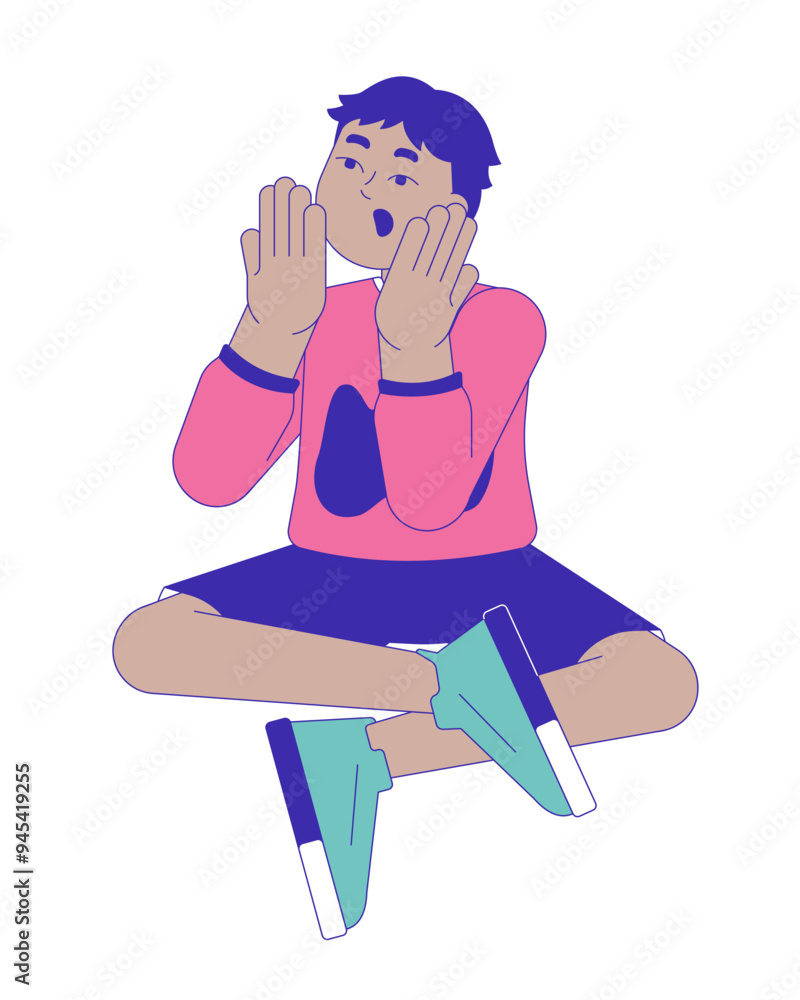Open mouth boy omg reacting 2D cartoon character. Shocked kid. Preteen ...