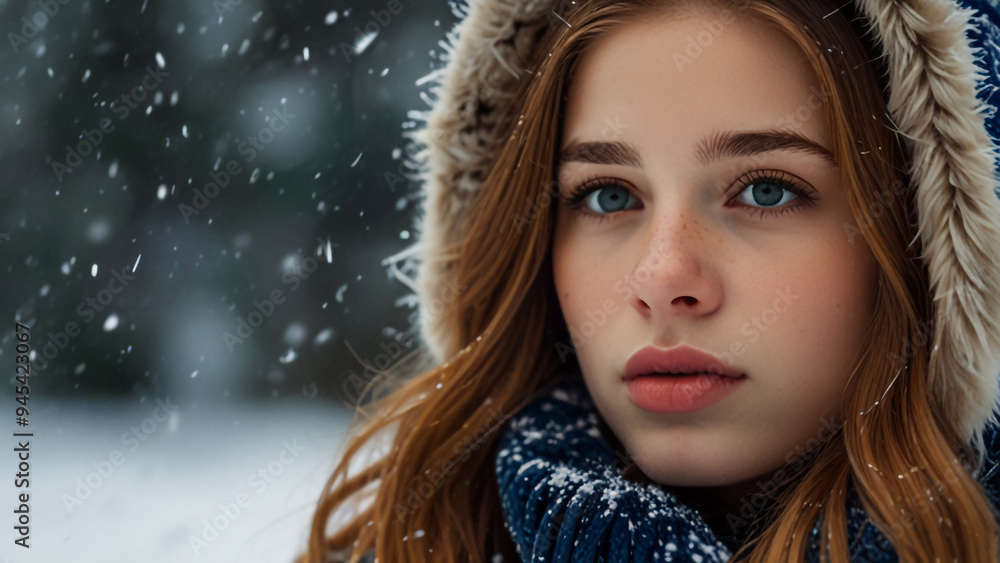 A beautiful girl fully immersed in the snow Closeup picture of a cute ...