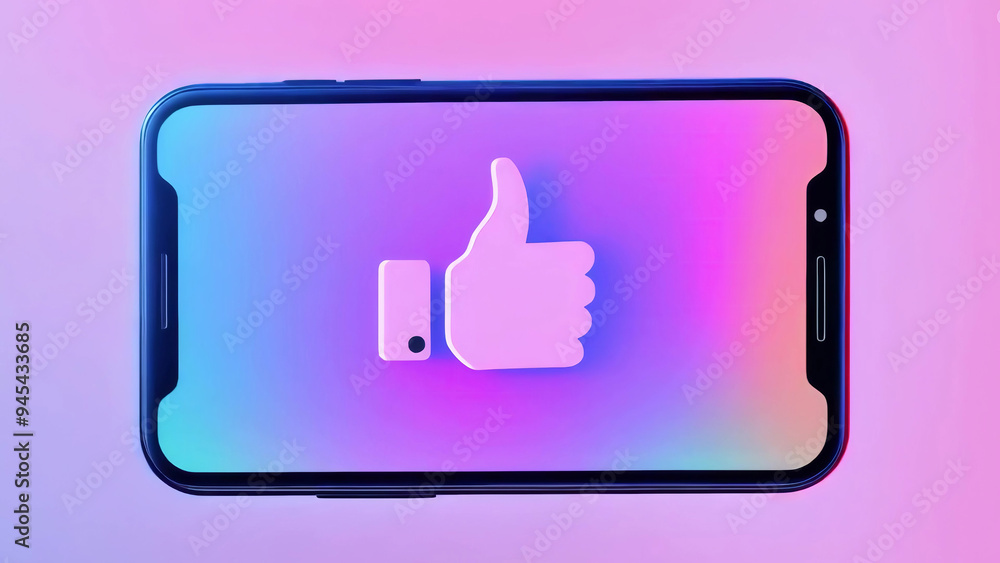 Like thumbs up icon displayed on a smartphone screen, symbolizing ...