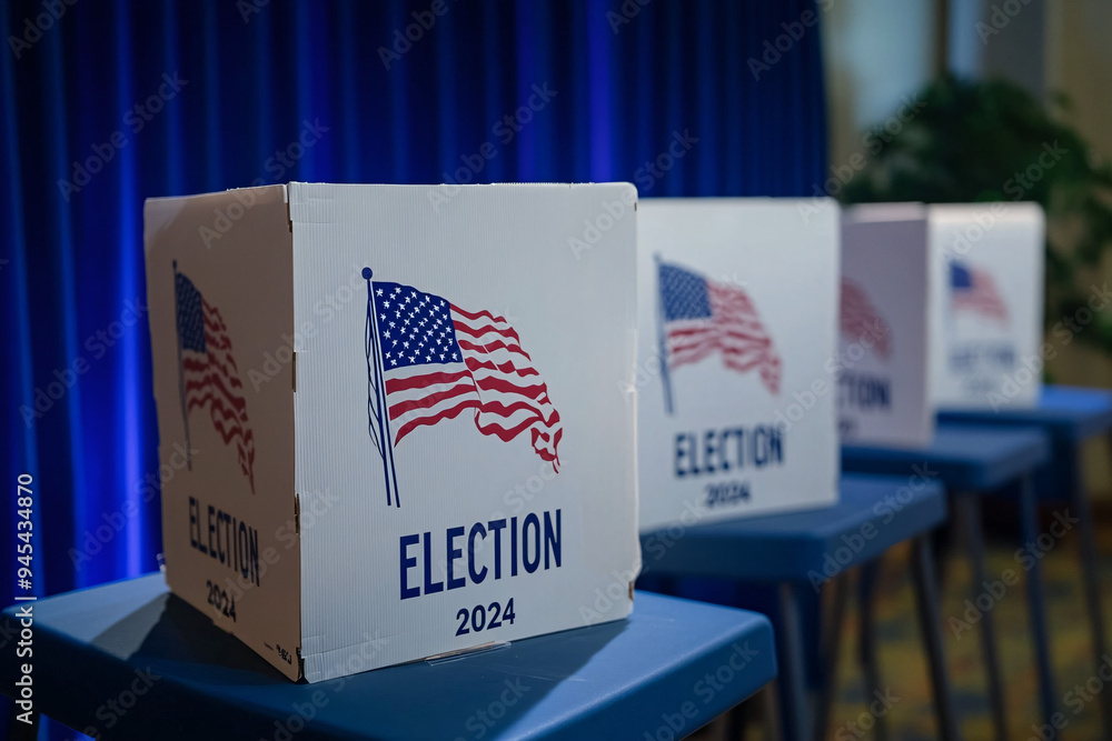 Election boxes with American flags and the label "Election 2024" line ...