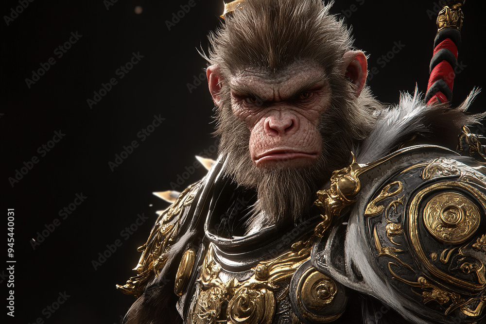 Black Myth, Sun Wukong, wearing exquisite armor with Chinese elements ...