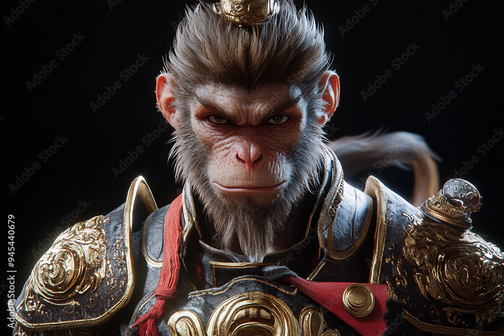 Black Myth, Sun Wukong, wearing exquisite armor with Chinese elements ...