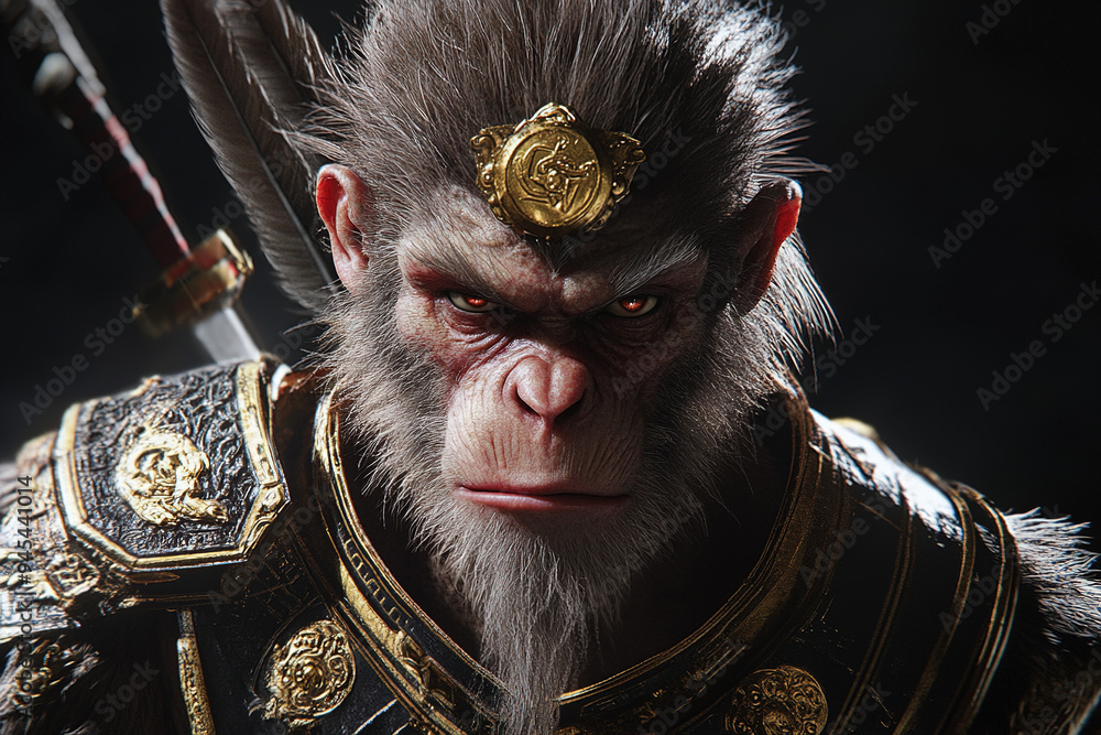 Black Myth, Sun Wukong, wearing exquisite armor with Chinese elements ...