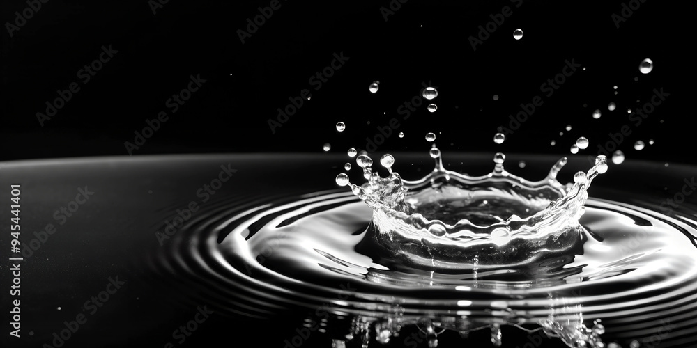 black and white animation of a water drople falling into a puddle, with ...