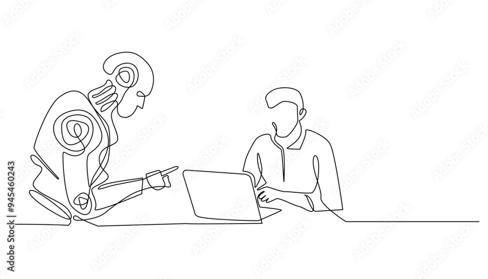 continuous line working with AI technology.one line drawing of man ...