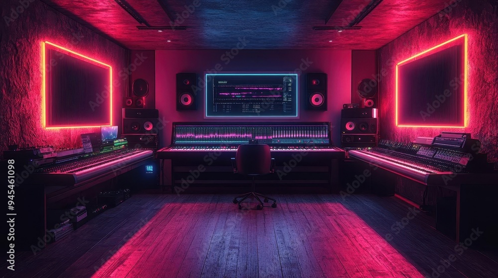 futuristic recording studio with soundreactive holographic interfaces ...