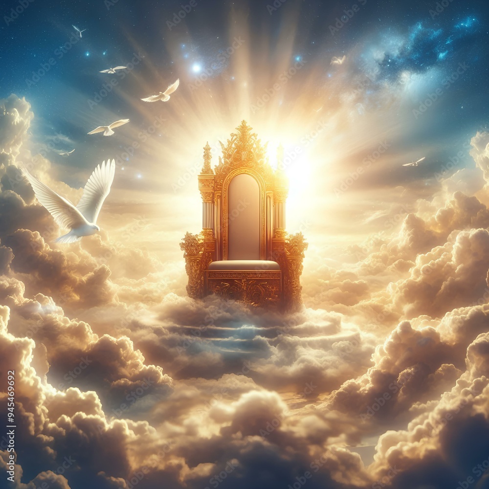 Majestic golden throne of god in heaven in the sky surrounded white ...