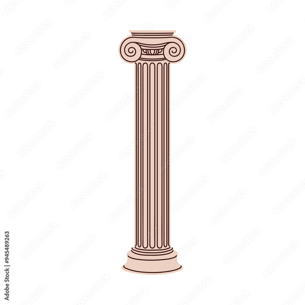 Greek column in Ionic order. Old antique architectural element. Classic ...
