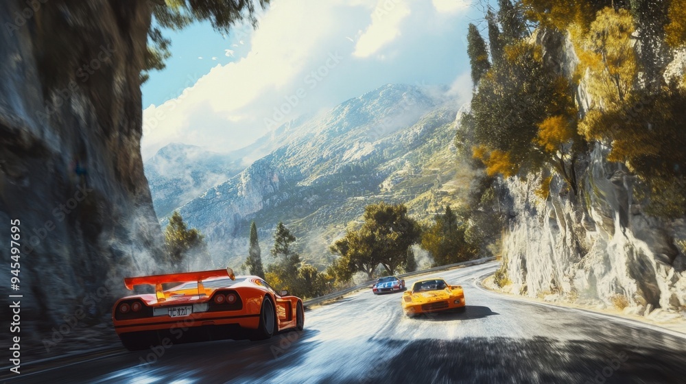 Intense touge race on narrow mountain roads, with tuned sports cars ...