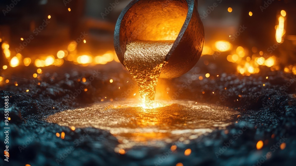 molten steel pouring from industrial ladle intense heat sparks flying ...