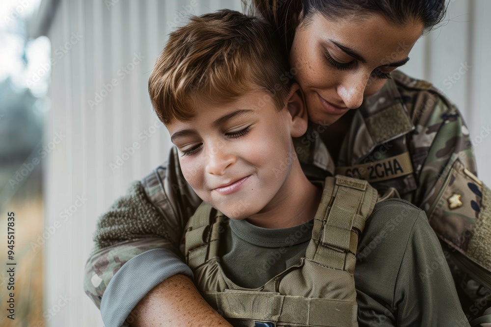 Soldier mom gives preteen son big hug After returning from deployment ...