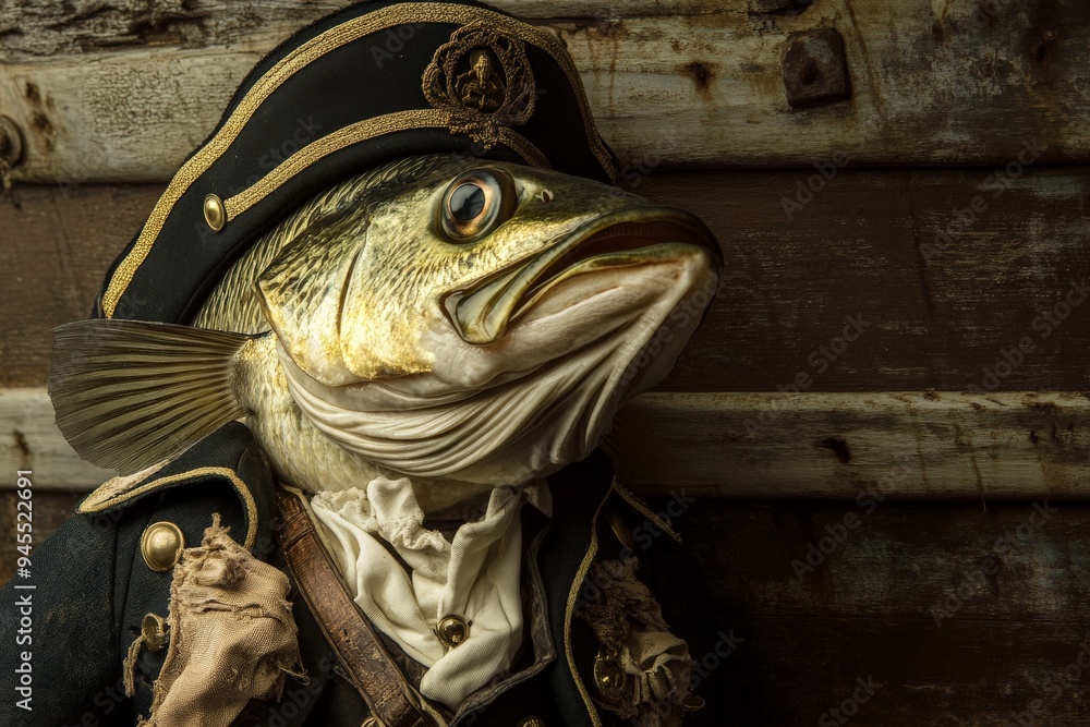 This captivating image features a fish dressed as a pirate in a ...