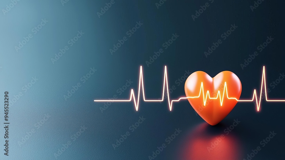 Medical ECG scan, smooth heart rhythm, dark background, 3D illustration ...