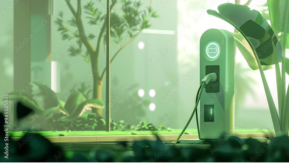 Green energy concept combining nature and technology with plants, eco ...