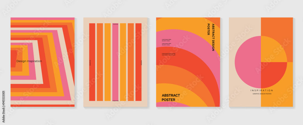 Collection of 70s poster background vector. Set of retro wall ...