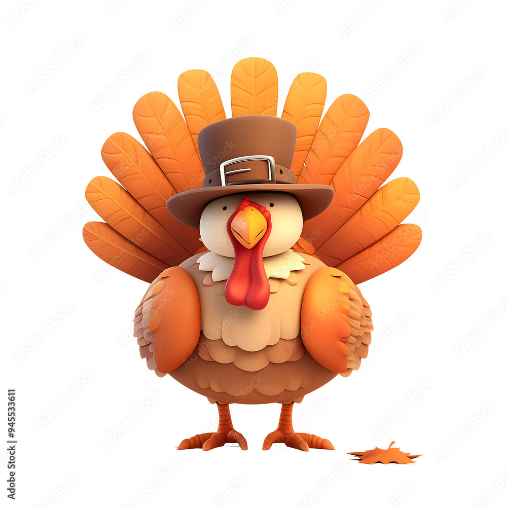 Cute 3d Thanksgiving Turkey wearing pilgrim hat character. Fall ...