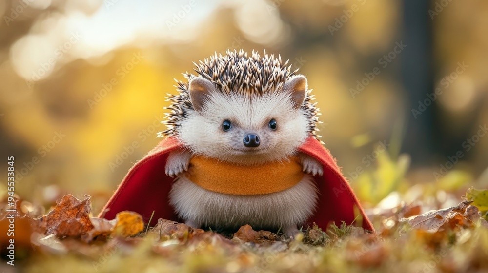 A small hedgehog hero with a red cape stands proudly in a setting ...
