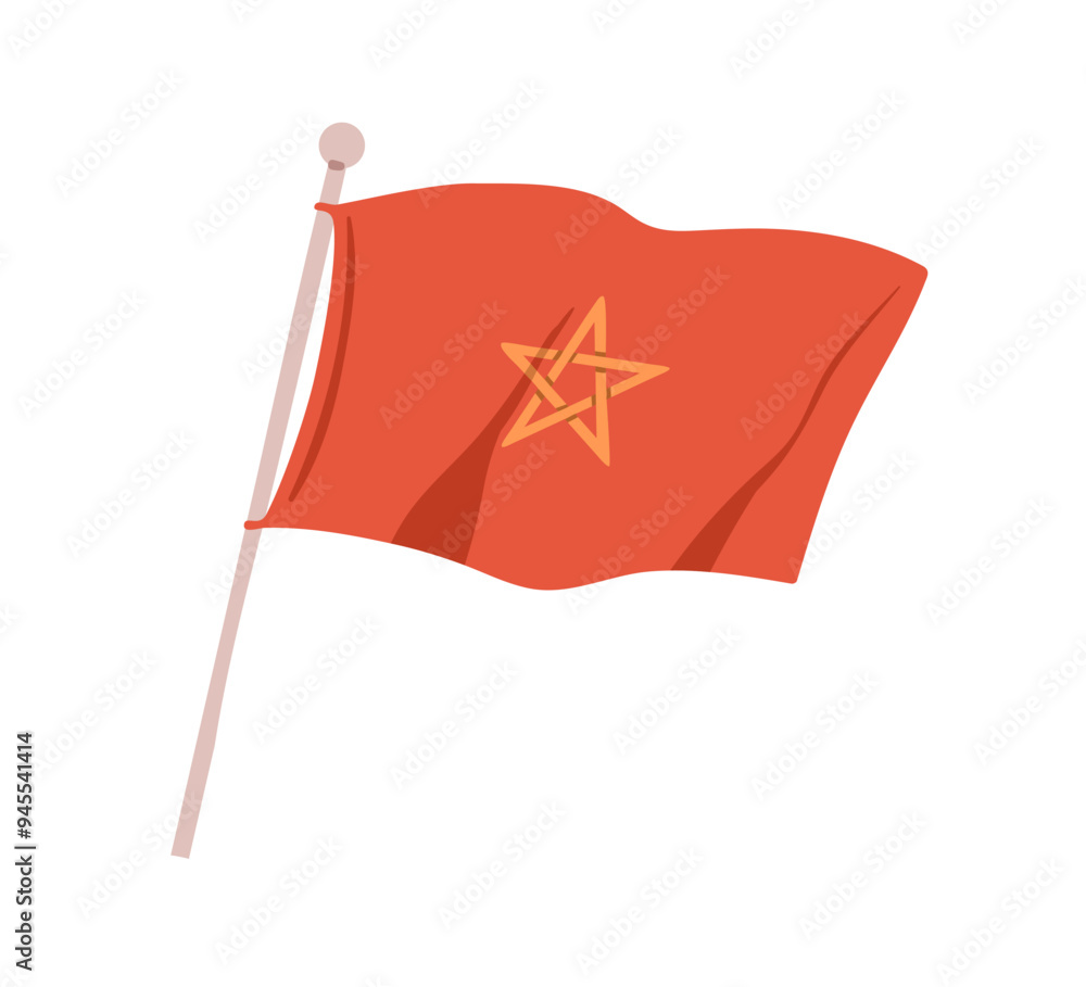 Morocco flag waving on flagpole. National red banner with Moroco star ...