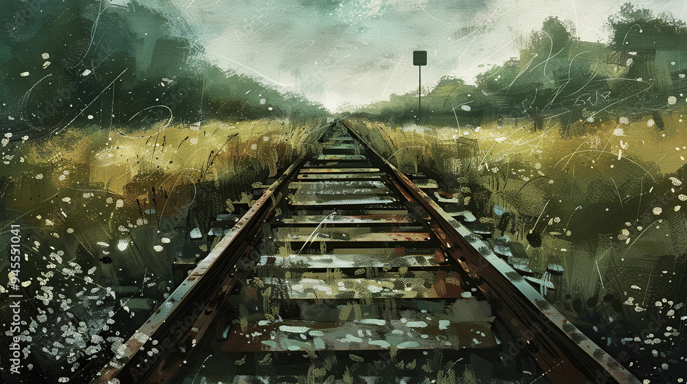 road, railroad, track, landscape, art, graffiti, painting, background ...