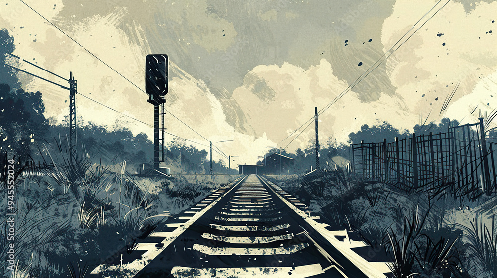 road, railroad, track, landscape, art, graffiti, painting, background ...
