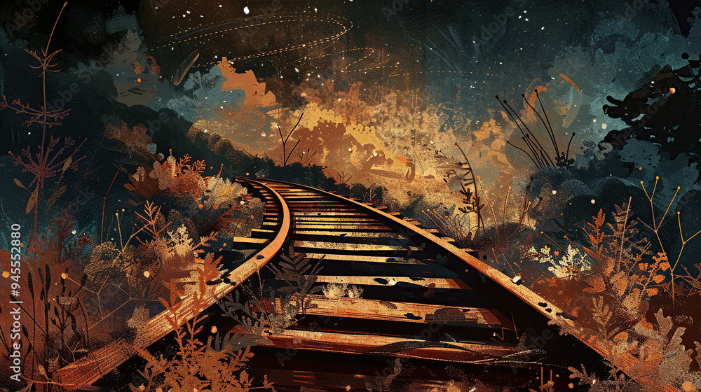 road, railroad, track, landscape, art, graffiti, painting, background ...