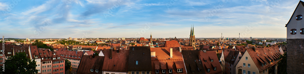 Nürnberg panoramic view with the roofs of the medieval houses and the ...
