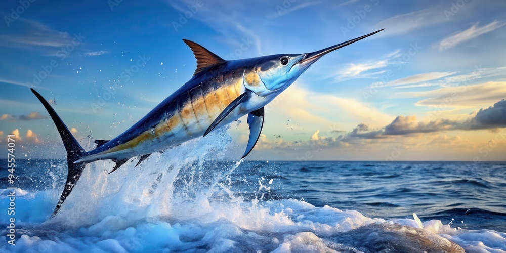 Majestic marlin leaping from ocean with striped upper jaw , marlin ...