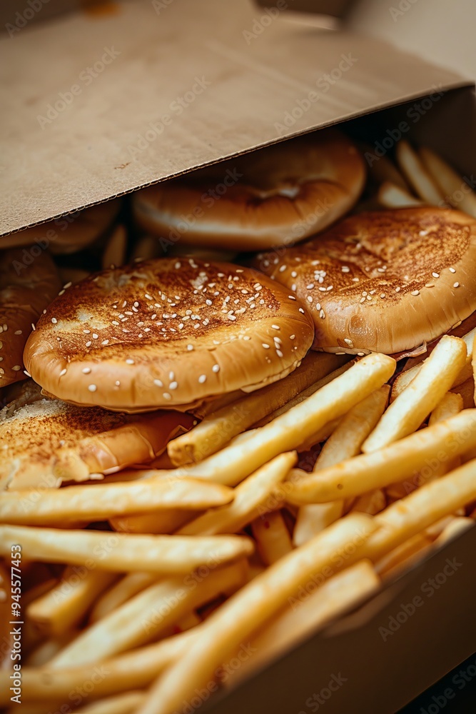Fast Food Combo Golden Fried Chicken Patties and Crispy French Fries in ...