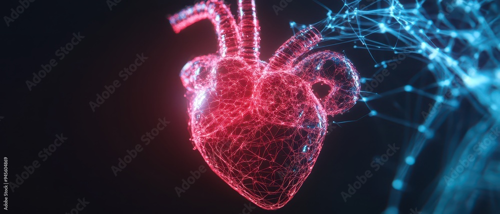 Neon Heart Innovation, vibrant digital depiction of a human heart ...