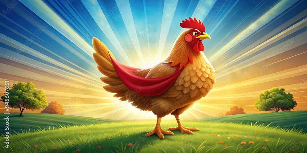 Stylized illustration of a friendly hen wearing a superhero cape ...