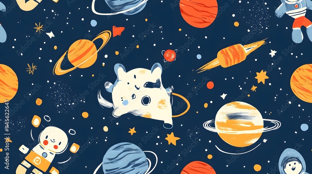 playful animals in space suits exploring planet. Playful animals in ...