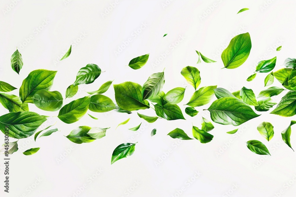 vibrant green leaves swirling gracefully in the air, capturing the ...