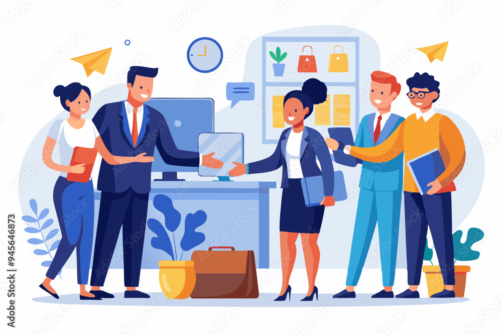 Onboarding new employee, warm welcome to new office, introduce new hire ...