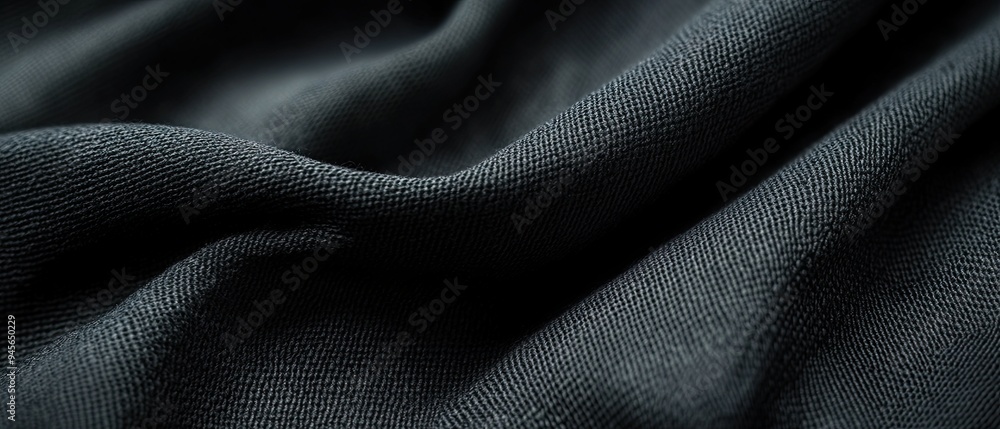 Black woven fabric texture close-up intricate detail soft shadows hyper ...