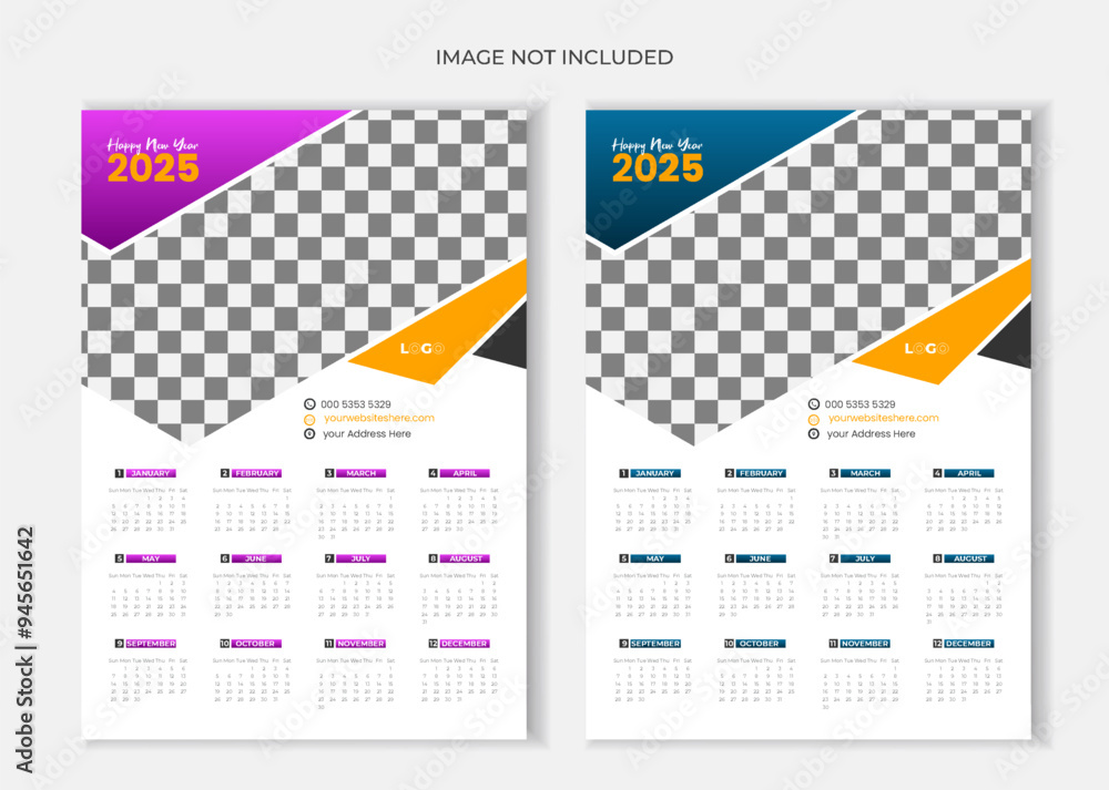 2025 Modern One Page wall calendar template design Stock Vector | Adobe ...