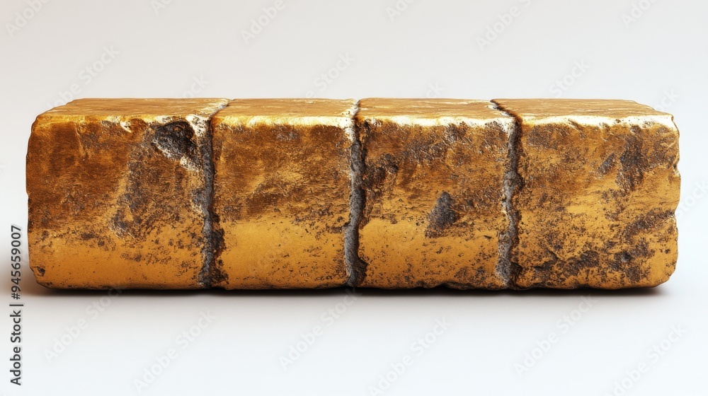 Four gold bars displayed side by side, each showcasing weathered and ...