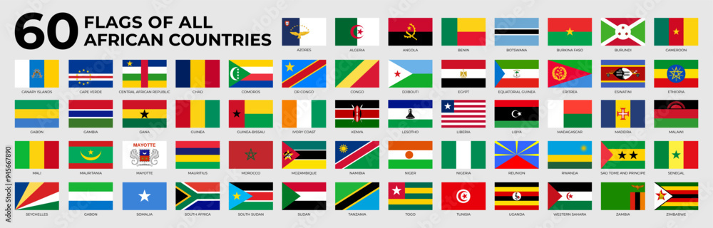 A set of rectangle flags of African countries in alphabetical order ...