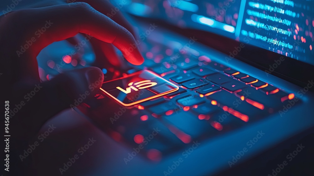 VPN Virtual Private network protocol concept, Man hand typing on ...