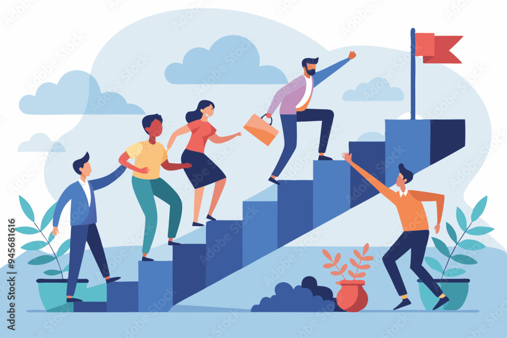 Team support help success, teamwork to progress and success together ...