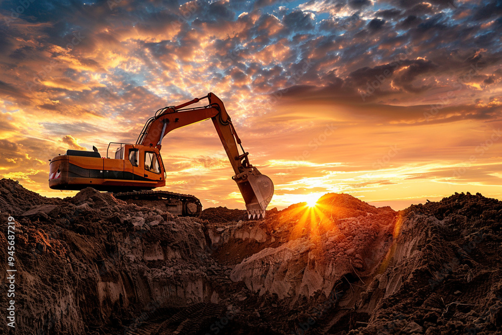 Excavating machine. Close-up bucket of backhoe digging the soil at ...
