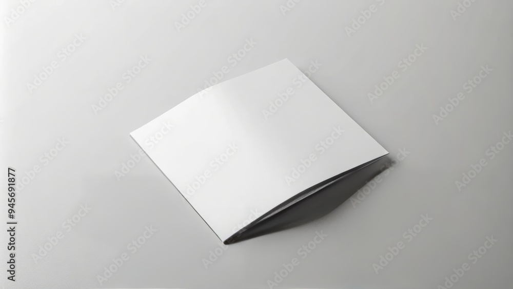 A blank white square-shaped brochure with a crisp fold and subtle ...