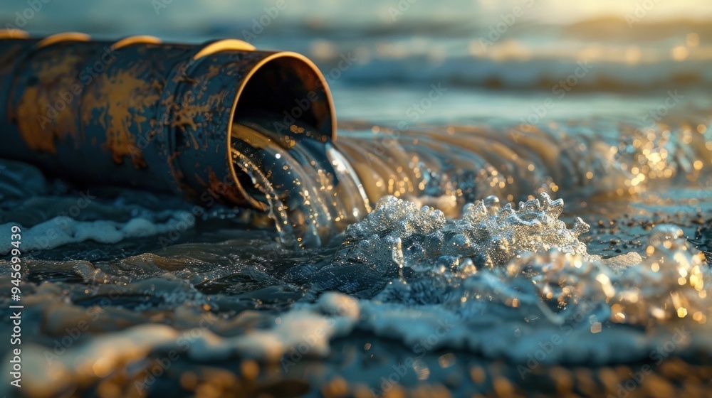 A pipe spewing chemical pollutants into the ocean, highlighting the ...