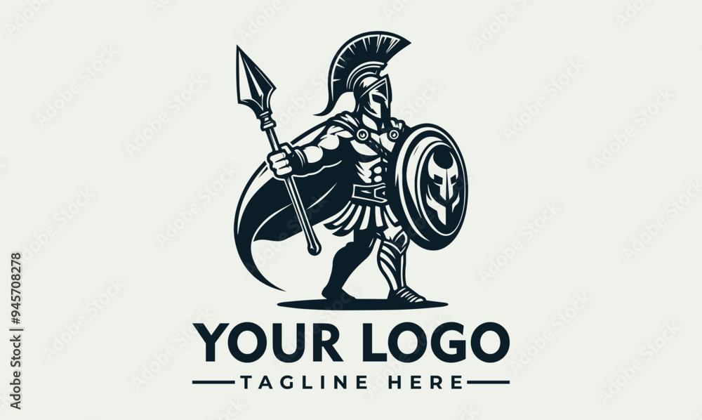 Vetor de Spartan warrior with spear, shield, and helmet vector logo ...