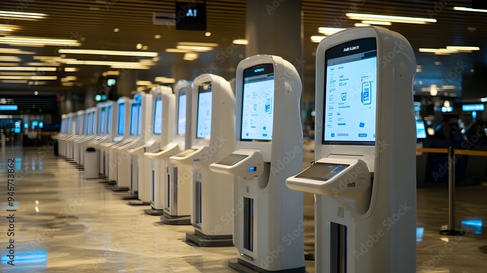 Contactless Check In Kiosks with Hand Sanitizer Stations at Modern ...