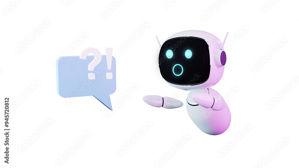 3d rendering cute realistic robot helper. Bot helper concept. Color ...