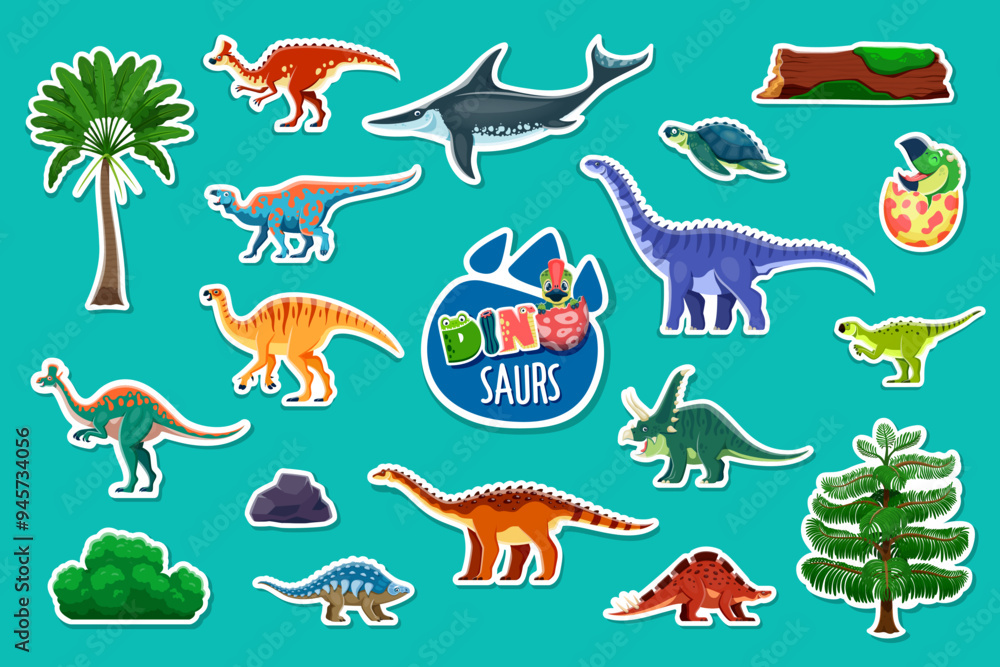 Prehistoric dinosaur stickers vector set. Adorable cartoon dino ...