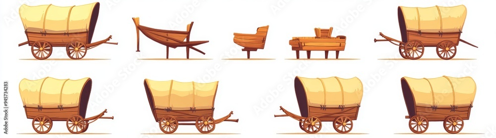 Featuring wooden wagons, roofed tent wagons, farm handicraft vehicles ...